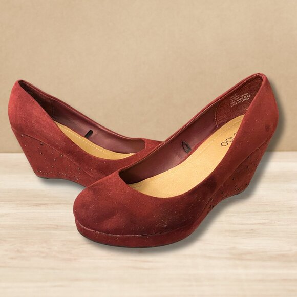 me too | Shoes | Me Too Brand Kate Red Velvet Wedge Platform Heels With ...